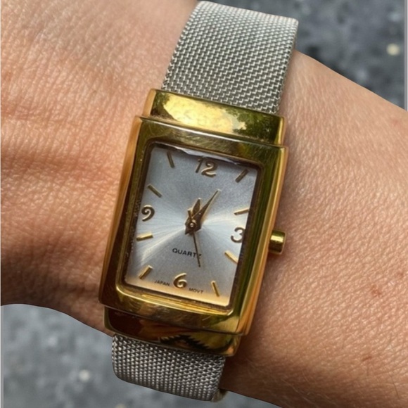Accessories | Gold And Silver Quartz Mesh Slide On Watch | Poshmark